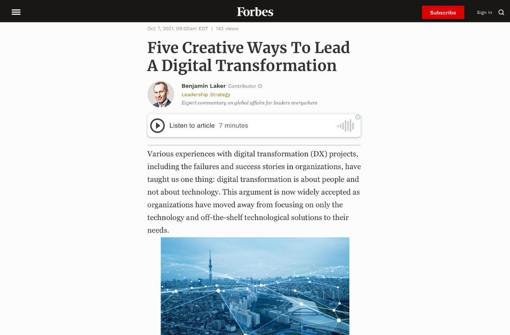 Forbes: Five Creative Ways To Lead A Digital Transformation