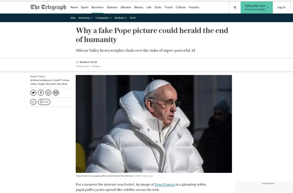 The Telegraph: Why a fake Pope picture could herald the end of humanity ...